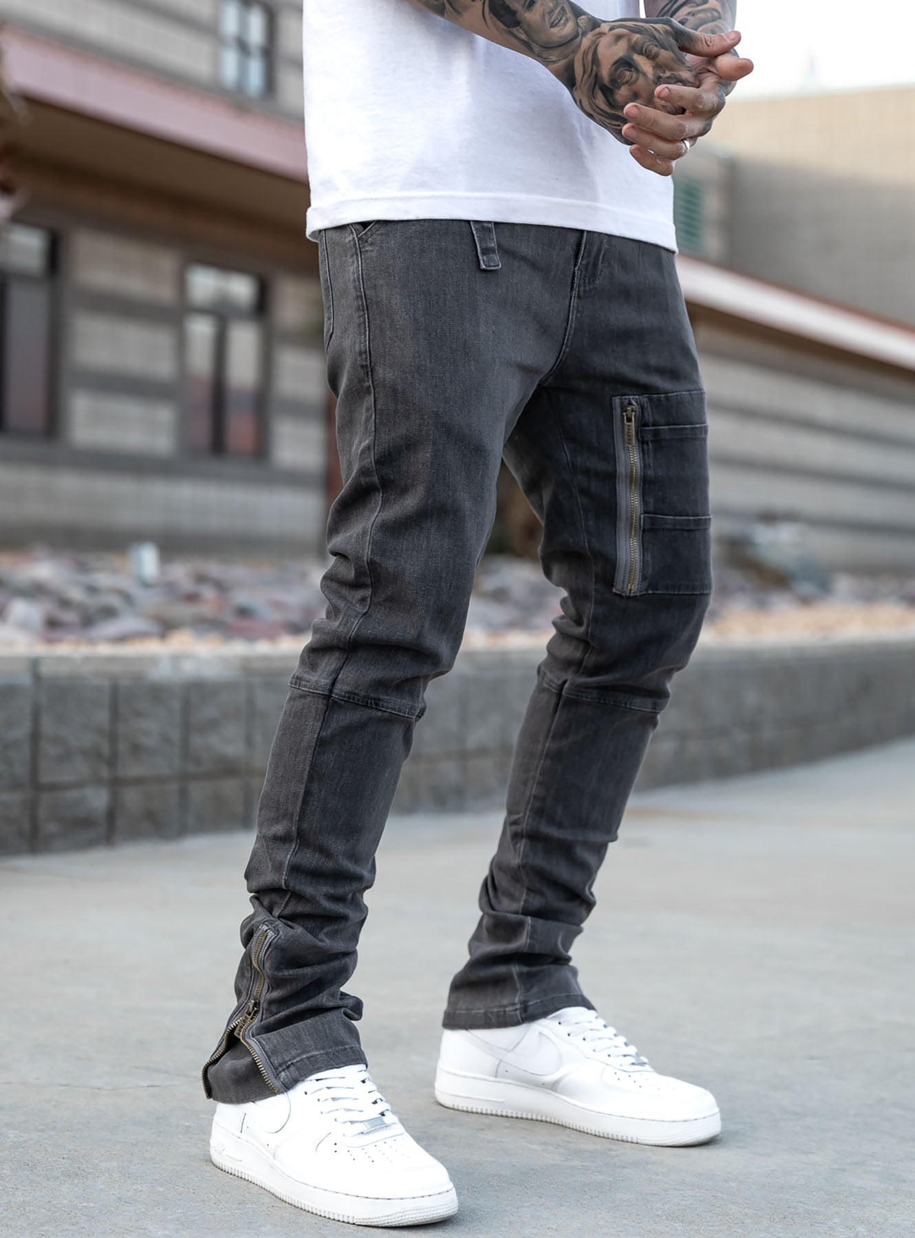 Stacked Track Jeans V3 in Grey | PRSTGE