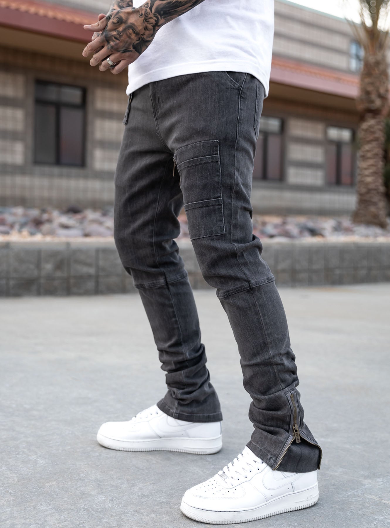 Stacked Track Jeans V3 in Grey | PRSTGE