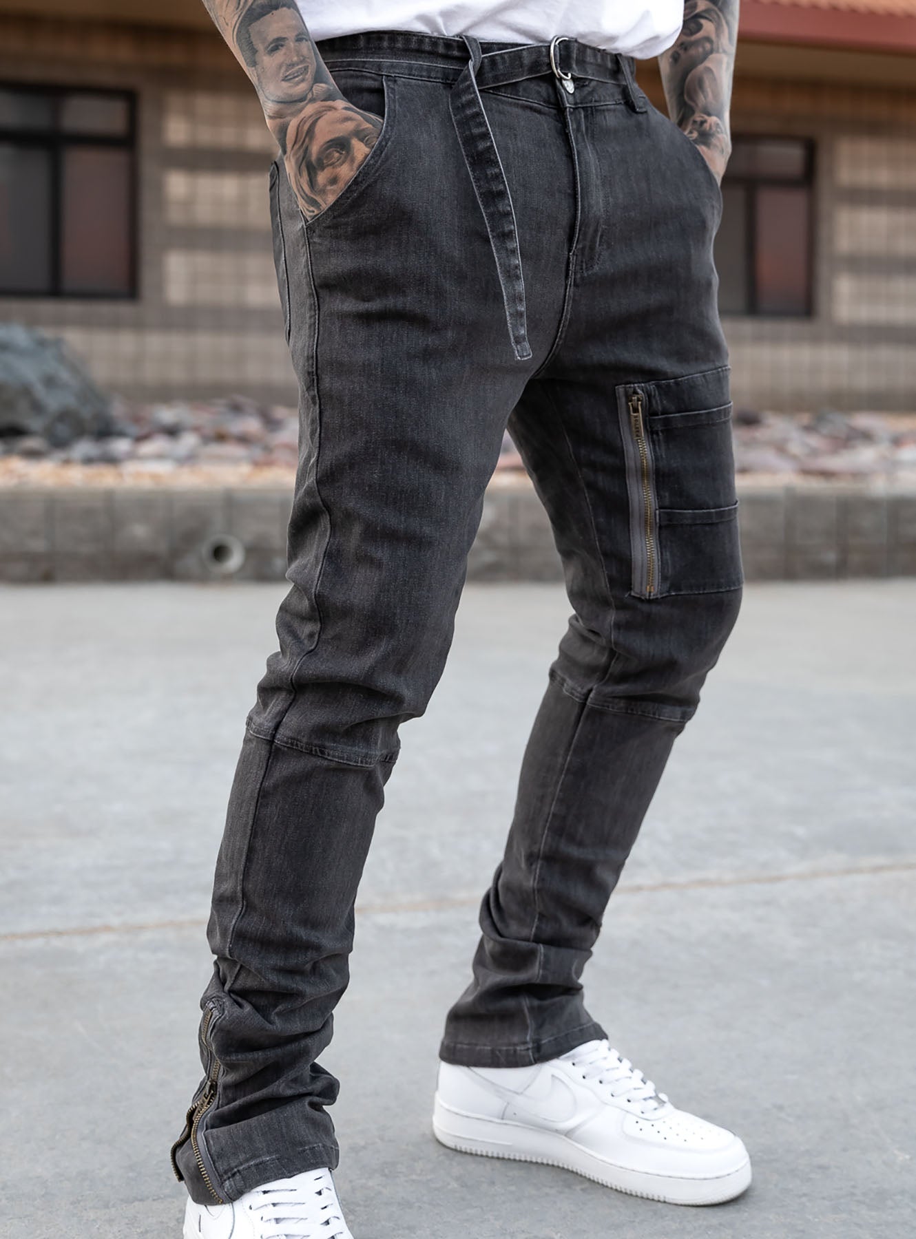 Stacked Track Jeans V3 in Grey | PRSTGE